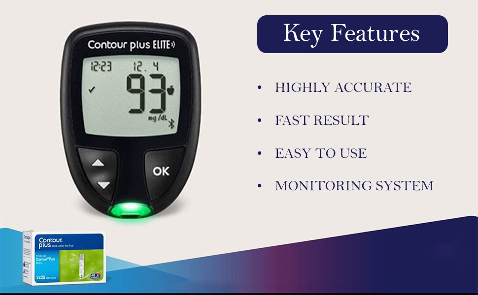 Contour Plus Elite Blood Glucose Monitor System With Blood Glucose Test ...